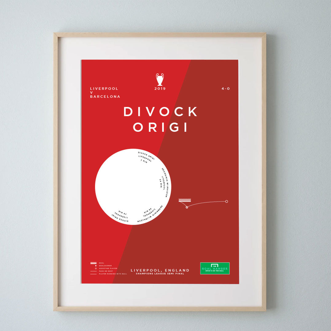 Divock Origi v Barcelona Football Art Print — The Goal Hanger