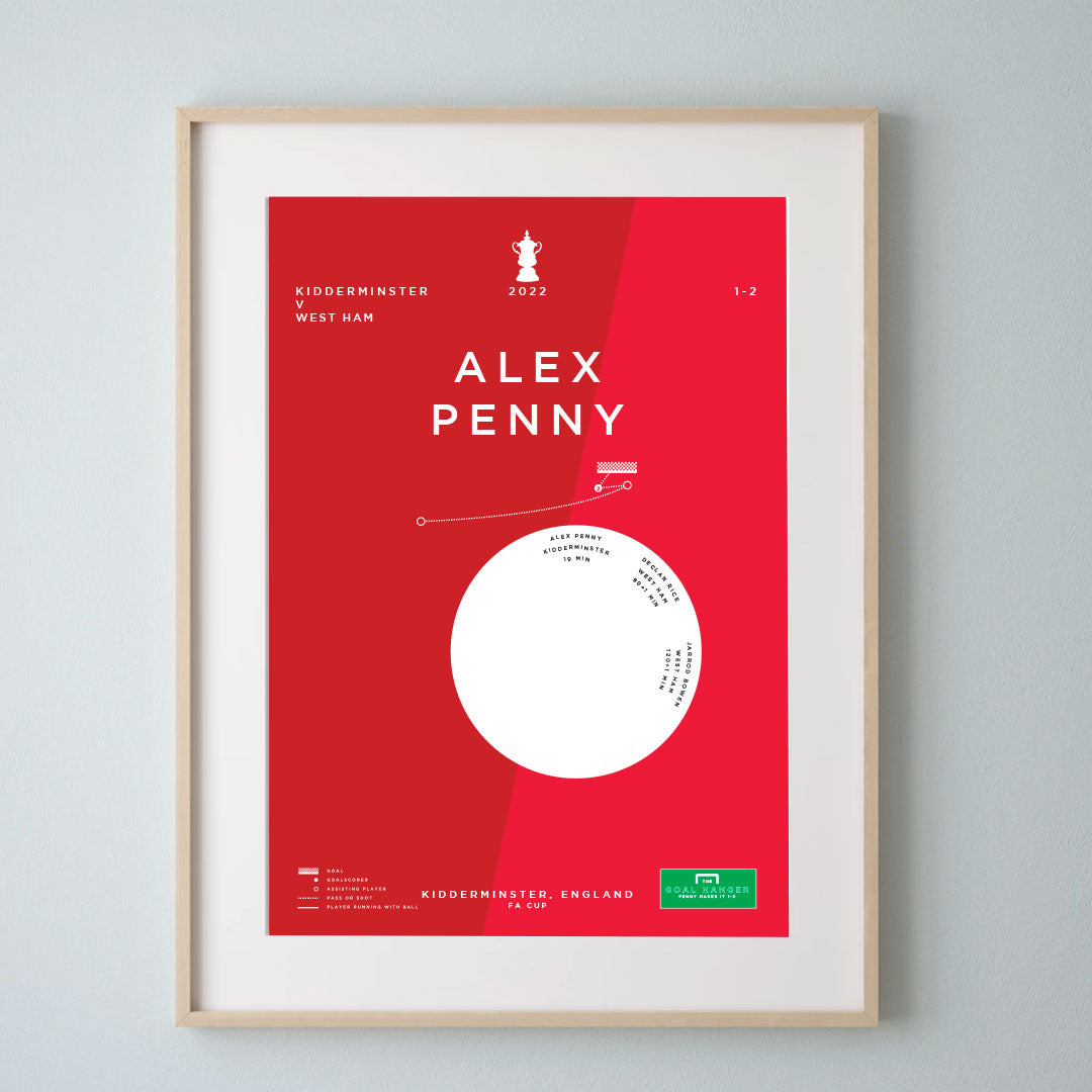 Art print illustrating Alex Penny goal for Kidderminster v West Ham ...